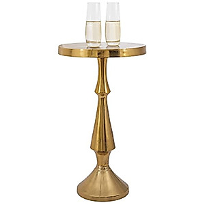 Small Round Gold Side Table by Objet D’Art, Larissa, Accent, End, Pedestal, Martini, Drink Table for Living Room or Nightstand for Bedroom and Small Spaces, Vintage Metal Brass Style Decor, 21” Height