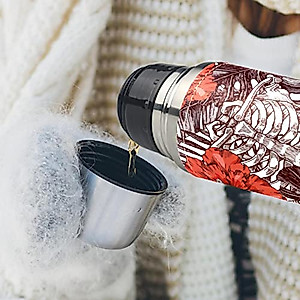Tropical Vintage Skull Stainless Steel Water Bottle, Leak-Proof Travel Thermos Mug, Double Walled Vacuum Insulated Flask 17 OZ