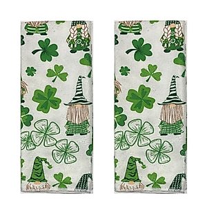 St Patricks Day St Patricks Day Irish Shamrock Kitchen Dish Towels or Bathroom Hand Towels Holiday Decorations with Bonus Mittea Gift Set of 2.