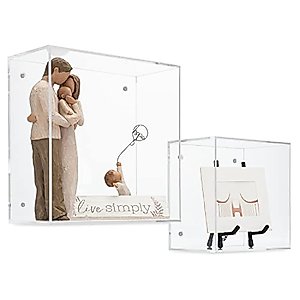 SimplyImagine Floating Acrylic Cube Shelf - Set of 2 Square Hanging Wall Mount Display Storage Shelves for Photos, Toys, Books, Decorative, More