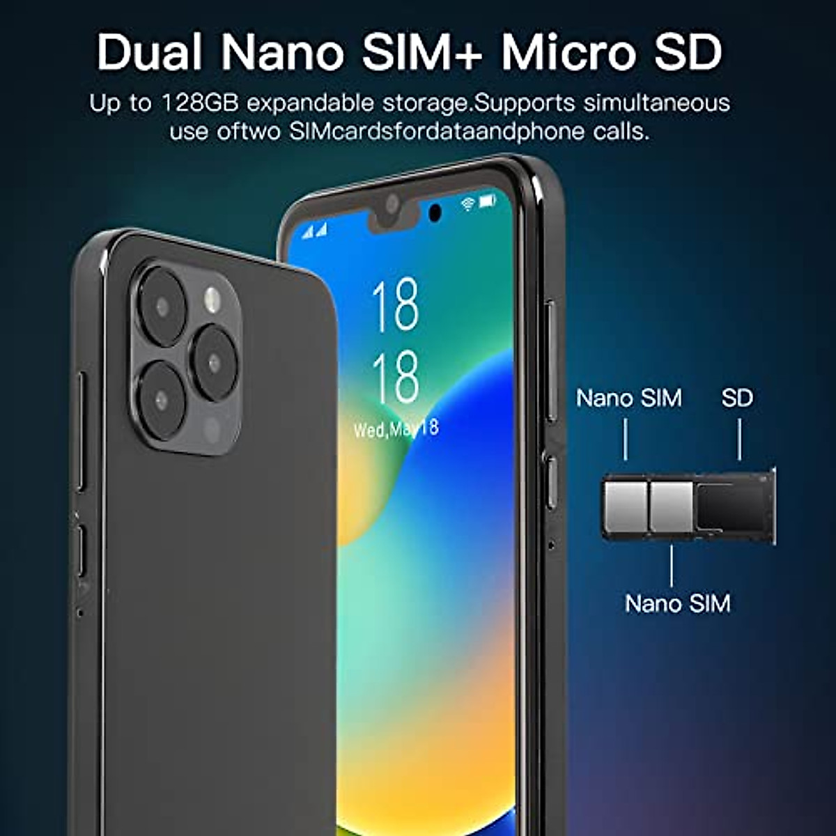 Hilitand iP14 Pro Unlocked Smartphone for 11, 6.1 Display, 4G LTE Unlocked Cell Phone, Face Unlock, 4GB 32GB, Dual SIM, 6800mAh, 8MP 16MP Dual Camera