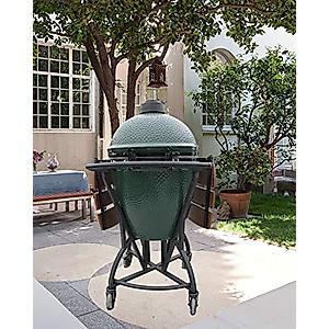 KAMaster Newly Grill Nest Rolling Cart with Handler + Foot Putter for Large Big Green Egg Stand with Heavy Duty Locking Caster Wheels Powder Coated Steel Rolling Nest Big Green Egg Smoker Accessories