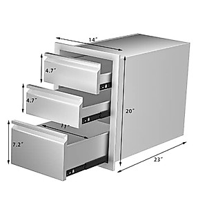 Emardom Outdoor Kitchen Drawers Stainless Steel, Flush Mount Triple for Outdoor Kitchens or BBQ Island(14'' W x 20'' H x 23'' D)