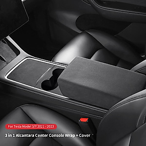 ushilife Center Console Wrap Console Box Cover Matte Alcantara Flocked Suede Protector Protective Cover Interior Decoration Kit for Tesla Model 3 Model Y 2017-2020