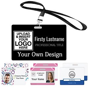Custom Id Badge, Personalized Employee Photo Identification Card with Lanyard, Durable ID Card for Office Worker Doctor Nurse Student-Horizontal-Add Your Design