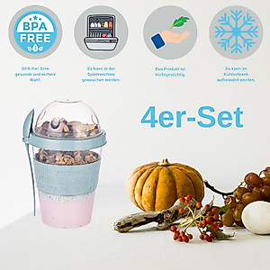 IDOBY Overnight Oats Containers With Lids & Spoon, Meal Prep Yogurt Containers, Parfait Cups With Lids, Large Capacity Crunch Cup, 20 Oz BPA Free Reusable Cups(Set Of 4)