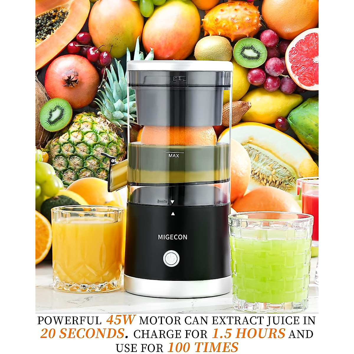 Electric Citrus Juicer Machines,Citrus Juicer Machines with USB and Cleaning Brush,portable electric juicer for making fresh orange juice,squeezing oranges,lemons,kiwi fruit,and grapefruit(Black)