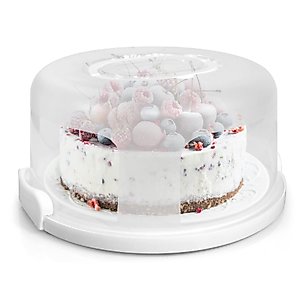HOYA PONYOO Portable Cake Carrier with Handle, Round Cupcake Holder with Lid, Plastic Storage Container Box fit 10 inch Cake, 3-Locking Muffin and Pies Keeper with Cover (White)