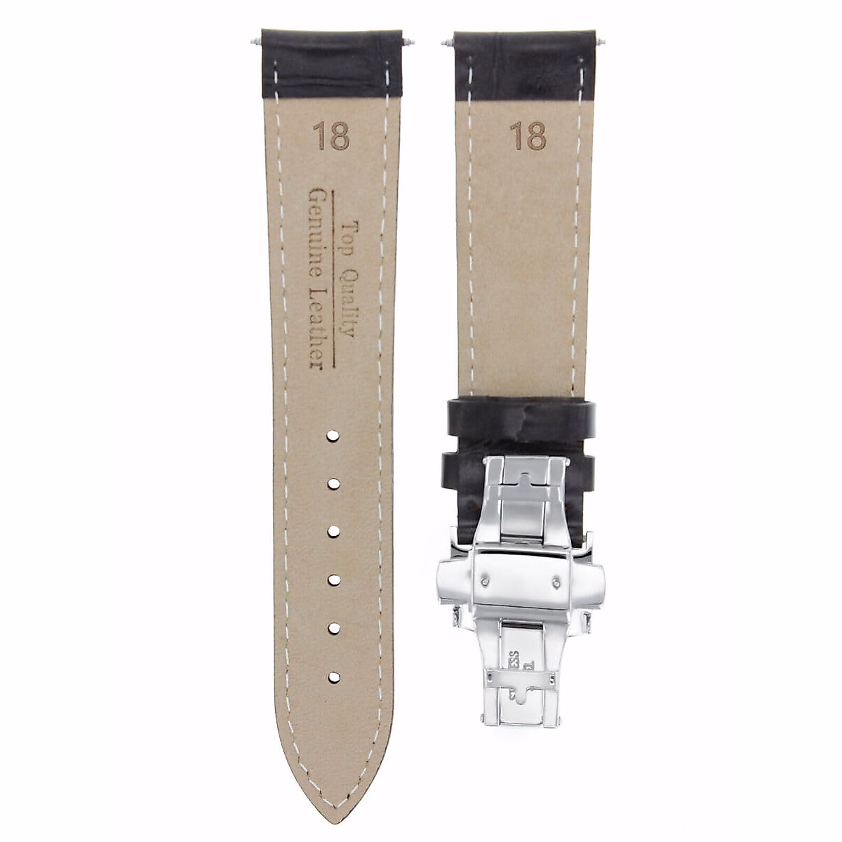 Ewatchparts 18MM LEATHER WATCH STRAP BAND COMPATIBLE WITH IWC PILOT PORTUGUES DEPLOY CLASP D/BROWN WS