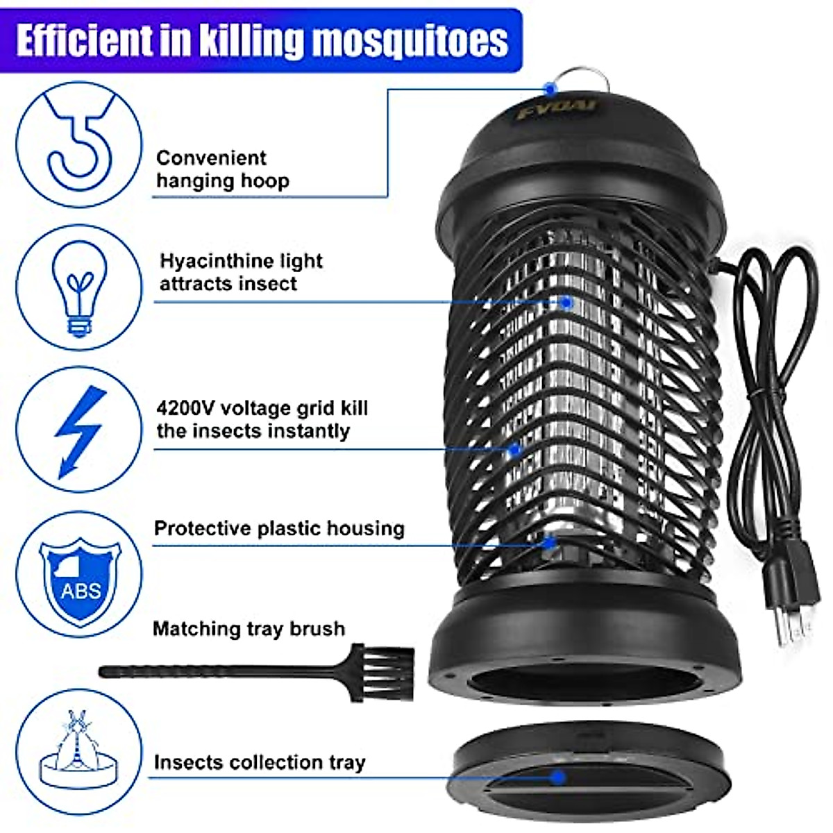 FVOAI Bug Zapper Outdoor, Electronic Mosquito Zapper Fly Zapper for Outdoor and Indoor (Black)
