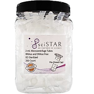 SciStar 2.0ml Microcentrifuge Tubes – sterile – pre-Closed! – with snap Cap: 2.0ml, RNase/DNase Free, Polypropylene Tubes, Container of 250