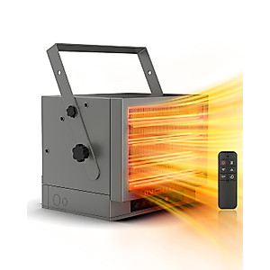 InoKraft 7500W Electric Garage Heater with Remote, Ceiling Mount Fan Forced Shop Heater with Digital Thermostat, 240V Hardwired Space Heater for Garage&Workshop, 12-hour Timer and Overheat Protection