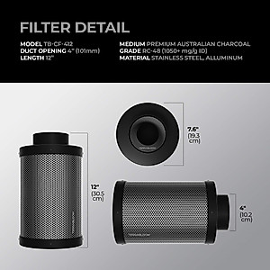 TerraBloom 4" x 12" Carbon Filter for Grow Tent - 46mm Charcoal Carbon Air Filter - Maximize Airflow with 200 CFM - Premium Carbon Air Filter & Charcoal Filter for Homes & Commercial Applications