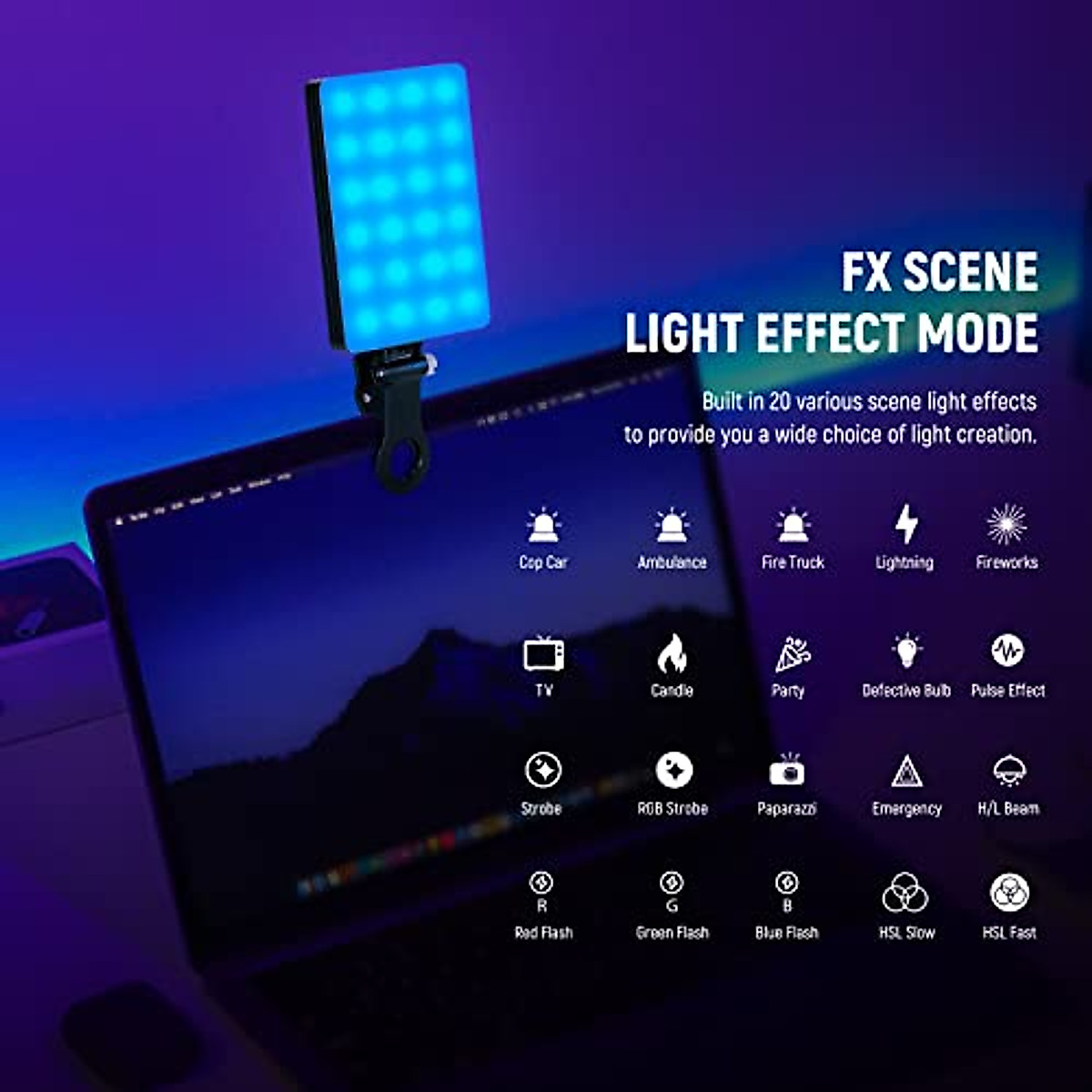 NEEWER RGB LED Light for Phone with Phone Holder & Light Clip, Dimmable CRI 97+ 3 Modes Phone Light, Built in 2000mAh Battery for Tablet/Laptop/Video Conference/TikTok/Selfie/Vlog/Live Stream, VL66C