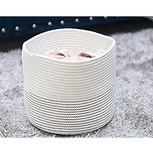 Lorfa Cotton Rope Storage Basket - Woven Laundry Baskets for Blanket, Baby Toy Storage Basket with Hidden Handle, Nursery Basket, 12 By 11 inch (12X11 inch , Grey Line)