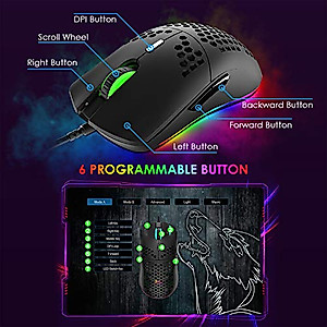 RGB Gaming Keyboard and Mouse Combo, 87 Keys USB Wired Rainbow Keyboard and Lightweight Gaming Mouse, 6400 DPI Adjustable, 6 Programmed Buttons, for Laptop PC Computer Game and Work