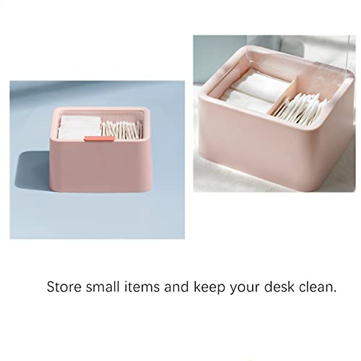 Storage Organizer, Bathroom Organizer Cotton Pad, 2 Grids Separate Cotton Swabs Dispenser, Plastic Storage Box  for Bathroom Home Office Storage (Pink)