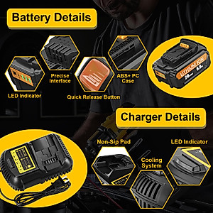 6000mAh and 3000mAh Replacement Battery for Dewalt 20v and DCB105 Charger Kit Compatible with DCB204 DCB204-2 DCB203 DCB201 DCB200 Compatible with Dewalt 20 Volt Power Tools DCD DCF DCG DCS series