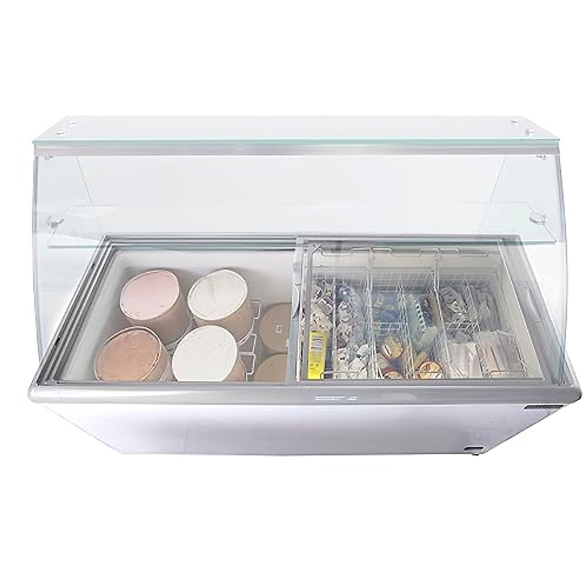Maxx Cold MXDC-12 Commercial Ice Cream Dipping Cabinet Freezer with Curved Glass, Holds up to Twenty Two (22) Flavor Tubs, 70-Inch, White