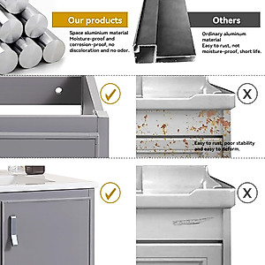 NOTOP 24" Floating Bathroom Vanity with White Ceramic Sink Comb, Modern Undermount Two Metal Soft Close Doors Wall-Mounted Cabinet Set for Small Space Saver Organizer,Grey, 24IN