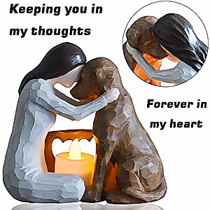 weslinkeji Dog Memorial Gifts，Pet Loss Gifts，Hand-Sculpted Dogs Passing Away Sympathy Gift，Remembrance Gift ，Dog Lovers Candle Holder Statue with LED Candle