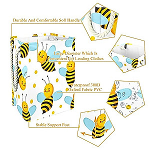 Cute Cartoon Funny Bee Laundry Basket Collapsible Rectangular Organizer Hamper For Unisex Adult, Teen Girls, Boys, Waterproof Storage Bins Kids Room
