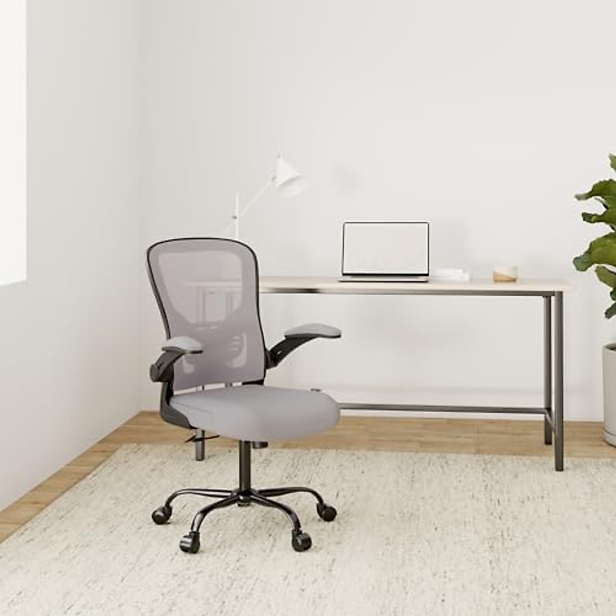 Flysky Ergonomic Office Chair, Mesh Home Office Desk Chair with Flip-up Arms and Lumbar Support, Height Adjustable, Swivel, Gray