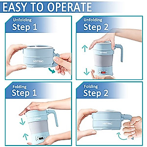 HYTRIC Travel Electric Kettle, 700ML Foldable Small Electric Kettle BPA-Free, Portable Electric Kettle with Multifunctional Panel, Collapsible Hot Water Kettle with Keep Warm & Delay Start, 110V Blue