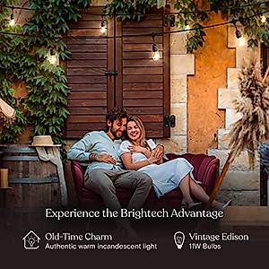 Brightech Ambience Pro Outdoor String Lights - Commercial Grade Waterproof Patio Lights with 48 Ft Dimmable Incandescent Edison Bulbs, Porch String Lights For Patio, Backyard, Christmas - 15 Bulbs 11W