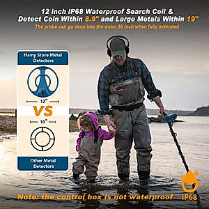 Professional Metal Detector for Adults & Kids Waterproof - 12'' IP68 Waterproof Search Coil, 6 Modes - Professional High Accuracy Gold Detector with LCD Display, Advanced DSP Chip, Tool&Accessories