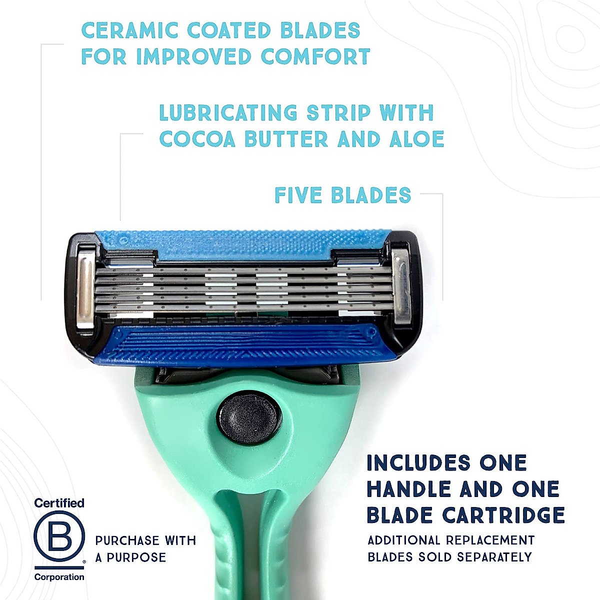 Preserve POPi Shave 5 Razor System Made with recycled Ocean Plastic, Neptune Green and Preserve POPi Shave 5 Replacement Cartridges for Preserve POPi Shave 5 Razor (4 Count) Bundle