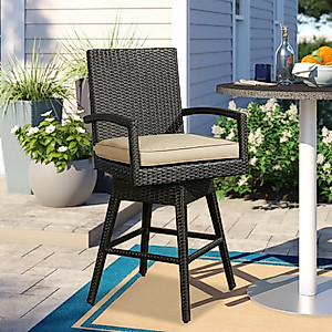 Patio Tree Outdoor Swivel Wicker Bar Chair with Soft Cushion, Steel Patio Bistro Stool