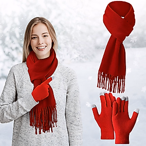 8 Pieces Scarf and Gloves Winter Knit Scarf and Glove Set, Cashmere Soft Scarf with Touchscreen Gloves for Women Gift (Black, Caramel, Navy, Burgundy)