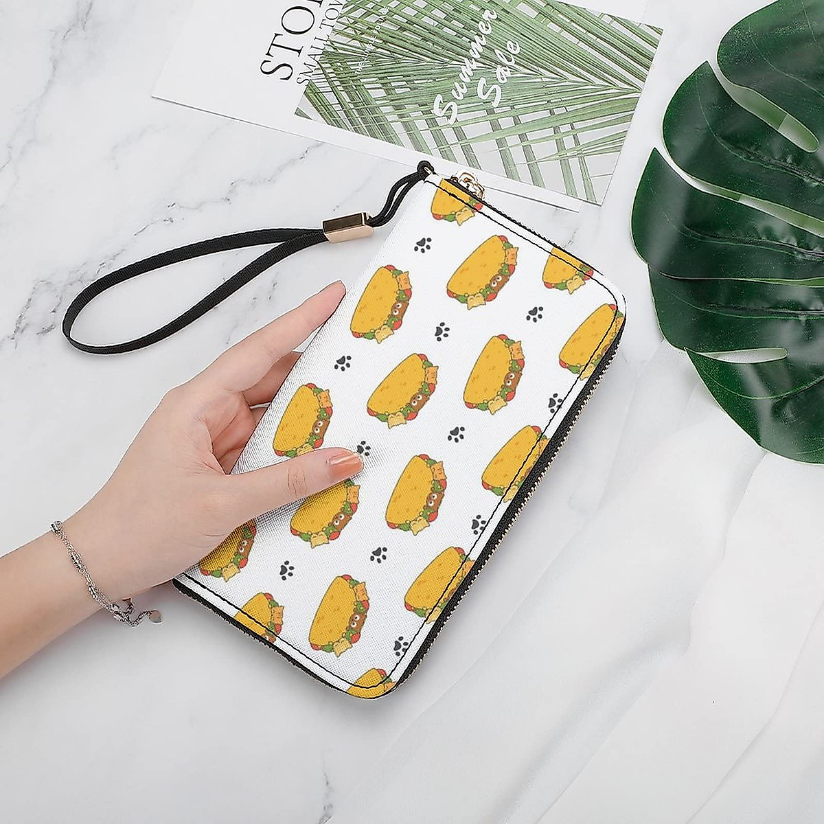 Cute Cats Tacos Women’s Long Wallet PU Clutch Purse with Wristlet Strap Zipper Mini Handbag