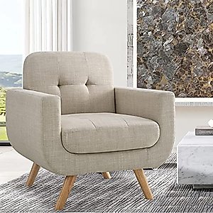 Rosevera Elena Contemporary Accent Armchair with Linen Upholstery Living Room Furniture, 1SEAT, Beige
