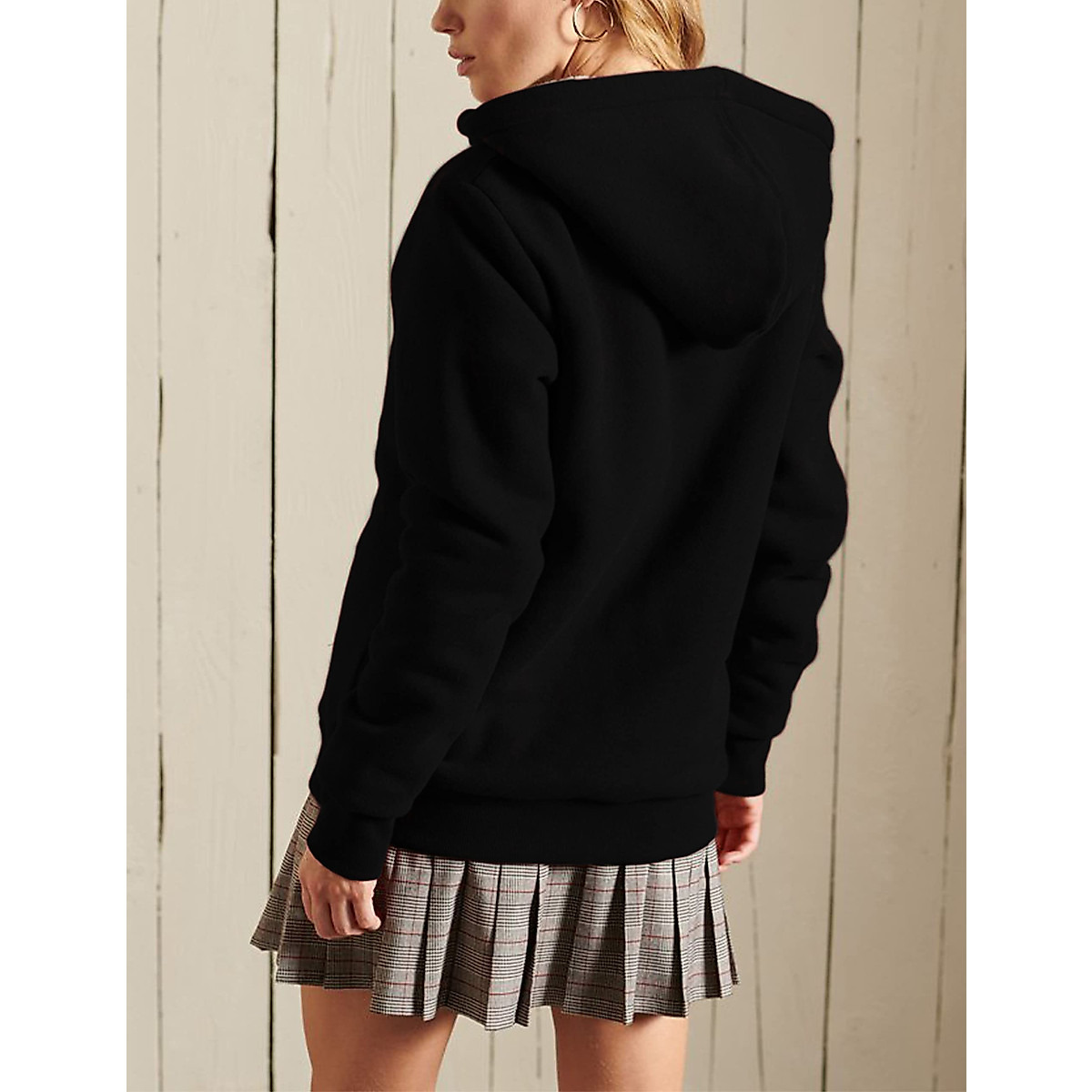 Yeokou Women's Casual Full Zip Up Sherpa Lined Hoodie Sweatshirt Jacket Coat (Medium, Black)