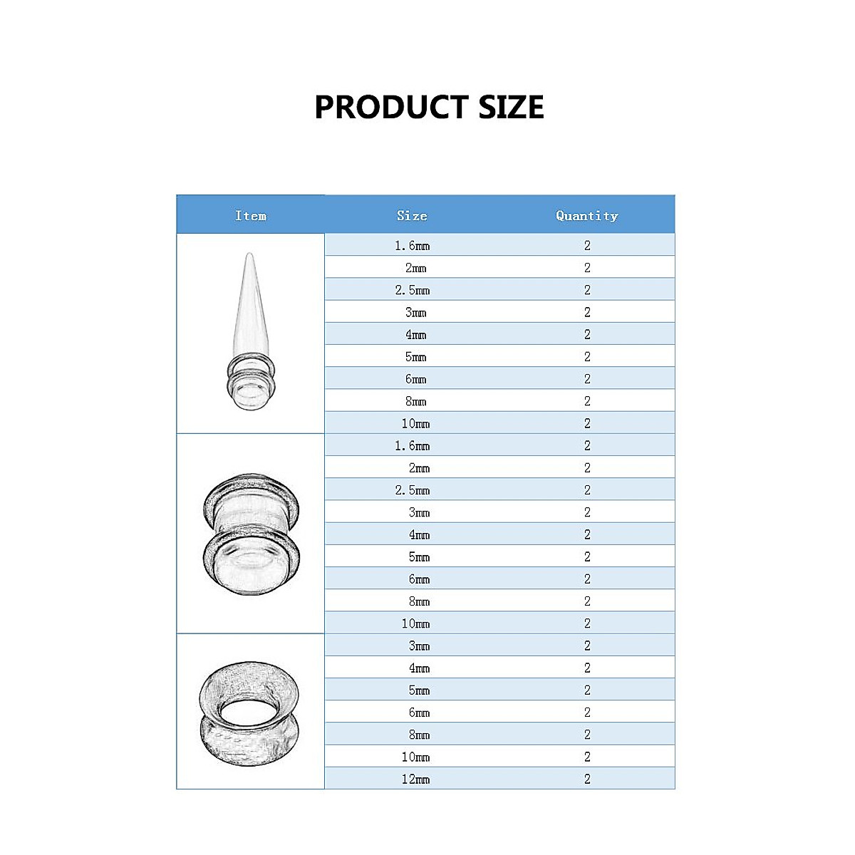 50Pcs 14G-00G Ear Stretching Kit, Acrylic Tapers / Plugs / Silicone Tunnels Ear Gauges Expander Set, Body Piercing Jewelry Earrings for Women Men Girls Boys - Cyan