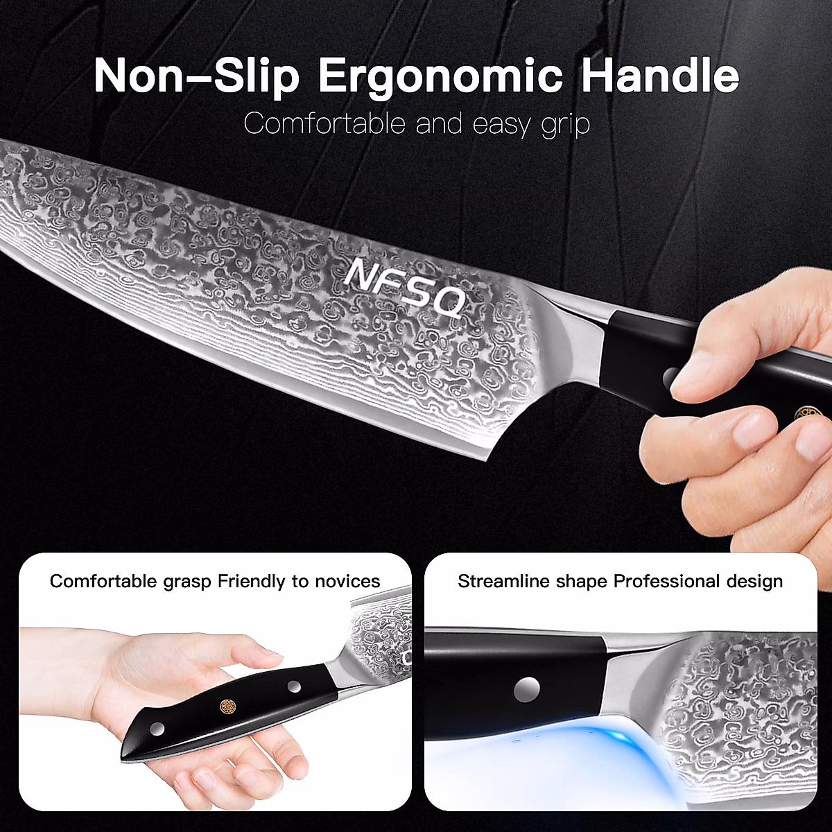 NFSQ Chef Knife Ultra Sharp Kitchen Knife Set 8-Piece, Premium High Carbon Stainless Steel Chefs Knife Set, Ergonomic Handle Professional Knives Set for Kitchen with Gift Box