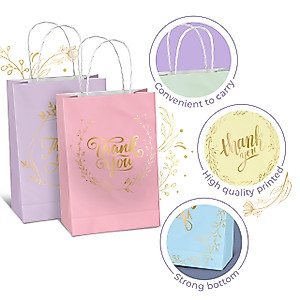 Pastel Thank you Goodie Bags 20 Pack (5 Colors) – Colored Paper Bags with Handles | Baby Shower, Valentine’s, Wedding, Birthday Gift Bags Party Favor Bags