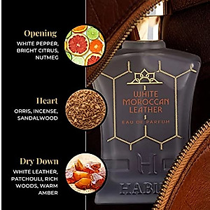 H HABIBI White Moroccan Leather - Eau de Parfum Fragrance for Men - Citrus, Spicy, Woody Fresh Scent. Long-Lasting, Unique Cologne perfect blend, Daytime, office and evening scent
