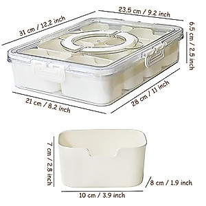 Divided Serving Tray with Lid and Handle,Portable Plastic Veggie Tray,Party Platter,Food Storage Container Box with 4/8 Compartments,for Candy, Fruits, Nuts, Snacks,Picnic (Eight compartments)