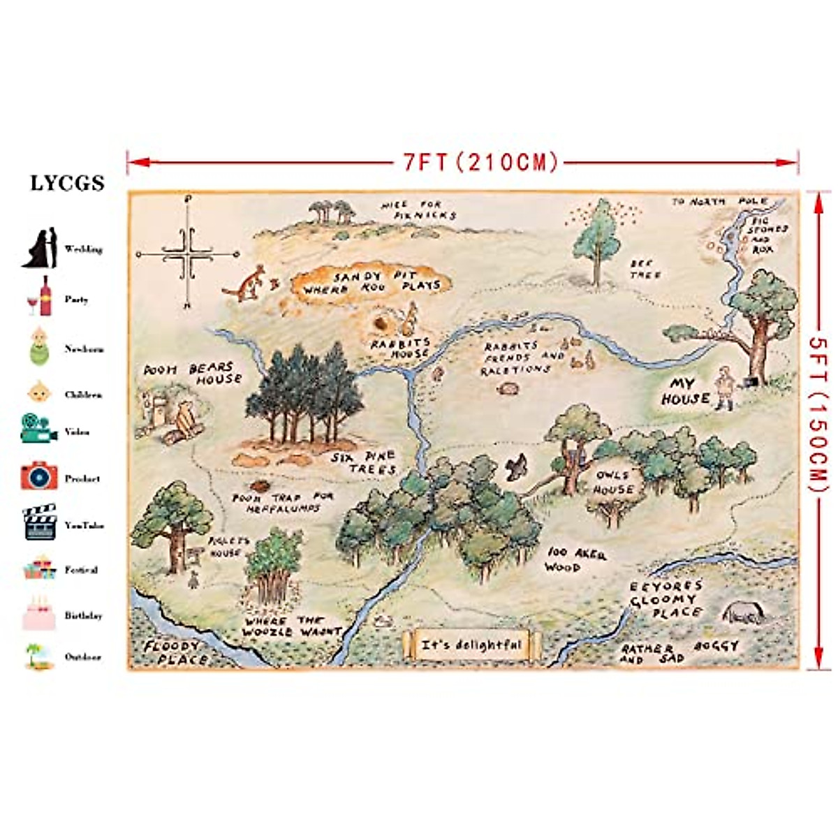 LYCGS 7X5FT 100 Acre Forest Map Backdrop Baby Shower Bear Background One Year Old Birthday Party Backdrop Happy Birthday Bear Home Map Backdrops for Kids X-80