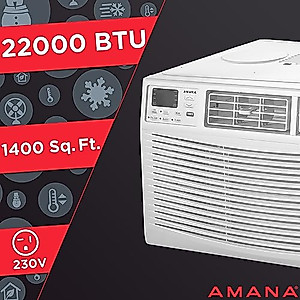 Amana 22,000 BTU 230V Digital Window-Mounted Air Conditioner and Dehumidifier with Remote Control for Large Rooms up to 1,400 Sq.Ft, AC Window Unit for Home, Living Room, Bedroom with Fan Only Mode