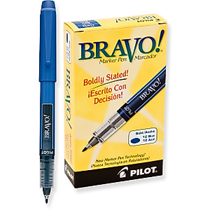 PILOT Bravo Liquid Ink Marker Pens, Bold Point, Blue Ink, 12-Pack (11035)