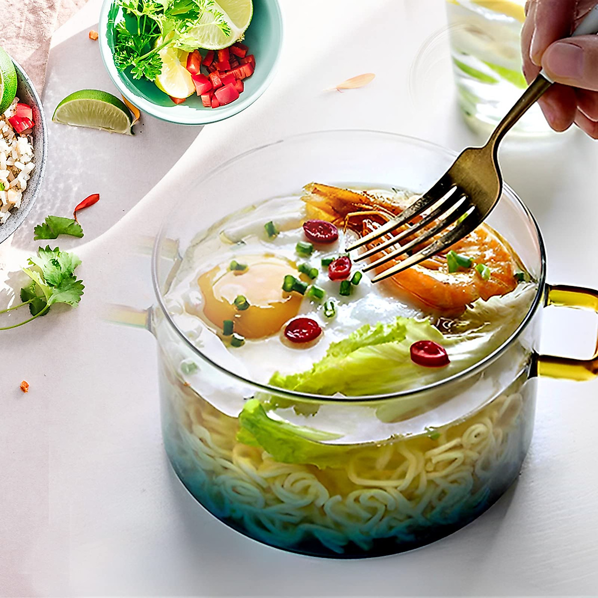 Gradient Blue Glass Pots For Cooking On Stove 1.5L/50oz High Borosilicate Glass Soup Pot with Lids Suitable for Noodles Soup Cook Pasta Milk Baby Food