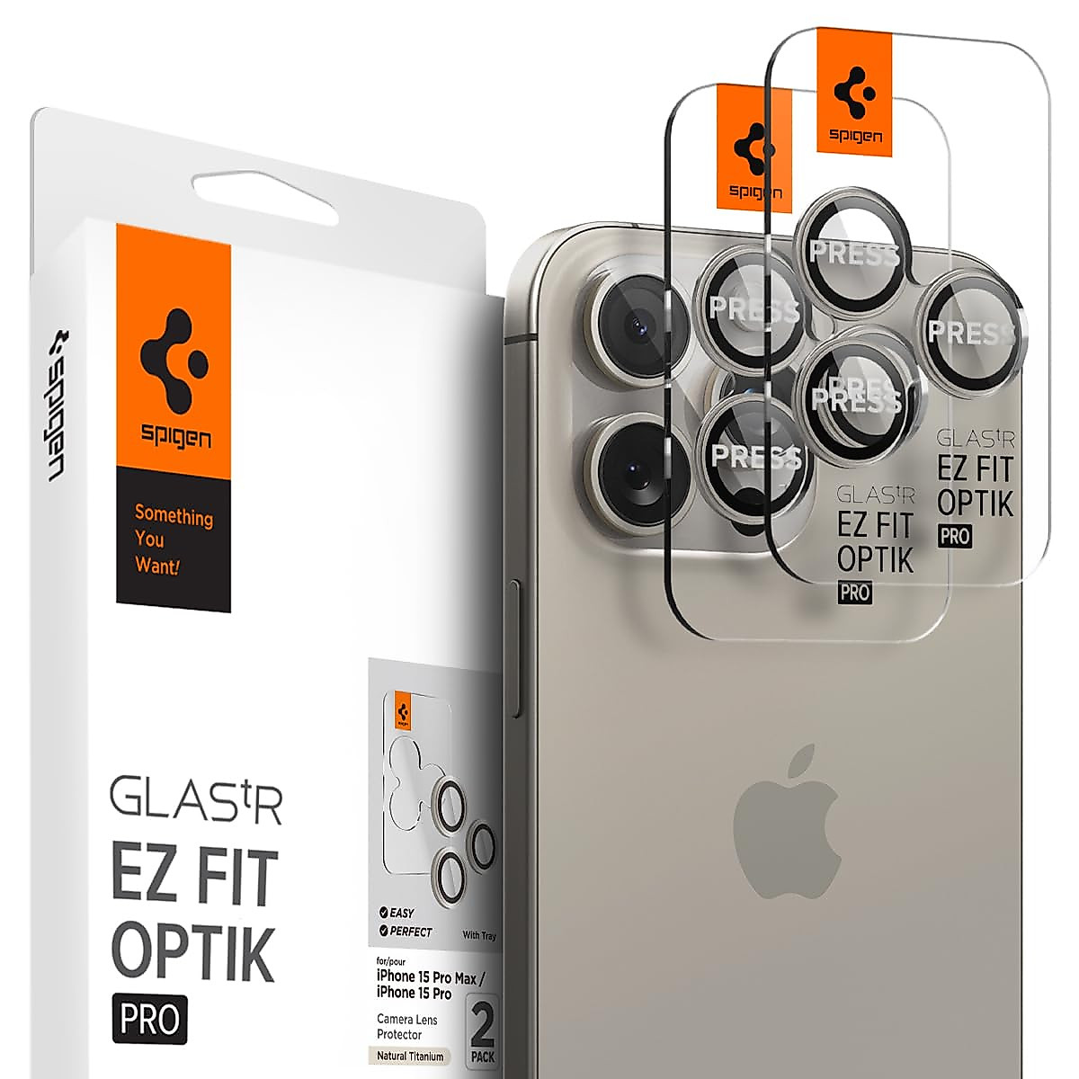 Spigen Camera Lens Screen Protector [GlasTR EZ Fit Optik Pro] Designed for iPhone 15 Pro Max/iPhone 15 Pro [Case Friendly] - Natural Titanium [2 Pack]