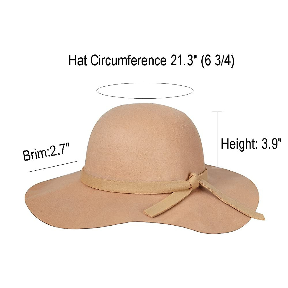 Vintage Fedora Floppy-Hat Kids Girl's Wide Brim Felt Bowler-Hat for 3-8 Years Old (Camel, 5-9 Years)