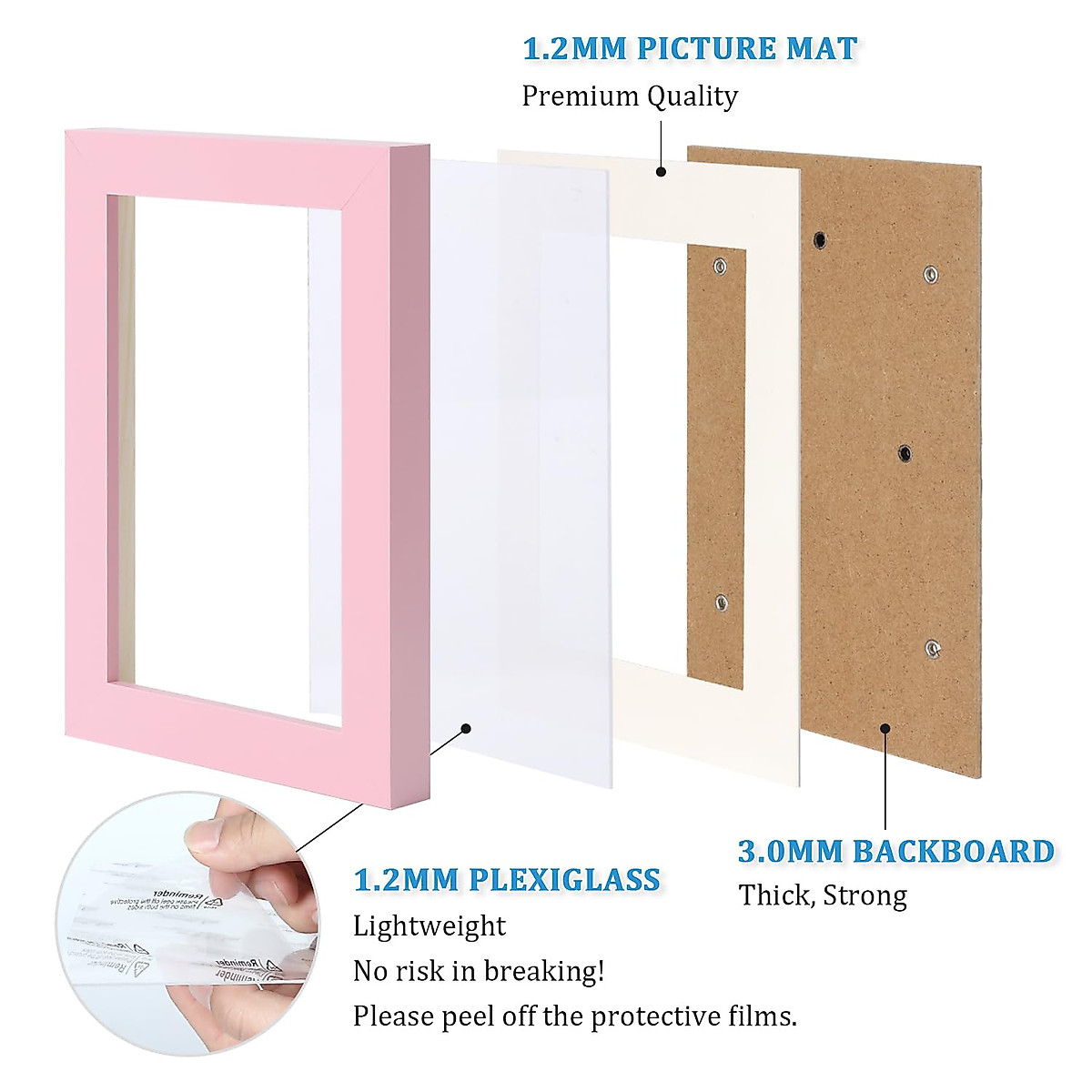 Egofine 4x6 Picture Frames with Plexiglass, Display Pictures 3.5x5 with Mat or 4x6 Without Mat Set of 4 for Tabletop and Wall Mounting, Pink