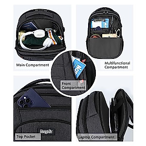 Skaypibs Backpack for Men Women, School Backpack, Travel Work Business Backpacks with USB Charging Port, College Backpack Anti-Theft Water Resistant School Bookbag, Fits 15.6 Inch Computer, Black