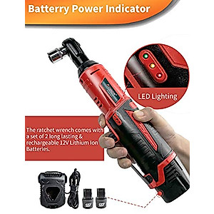AOBEN Cordless Electric Ratchet Wrench Set, 3/8" 12V Power Ratchet Tool Kit With 2 Packs 2000mAh Lithium-Ion Battery And Charger